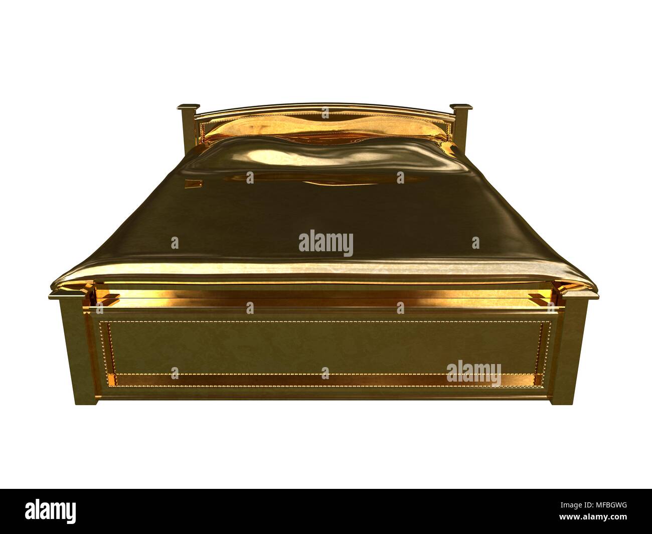 3d rendering of a golden bed isolated on a white background Stock Photo ...