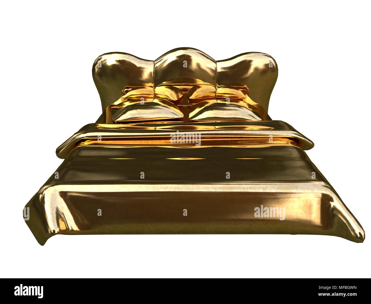 3d rendering of a golden bed isolated on a white background Stock Photo ...