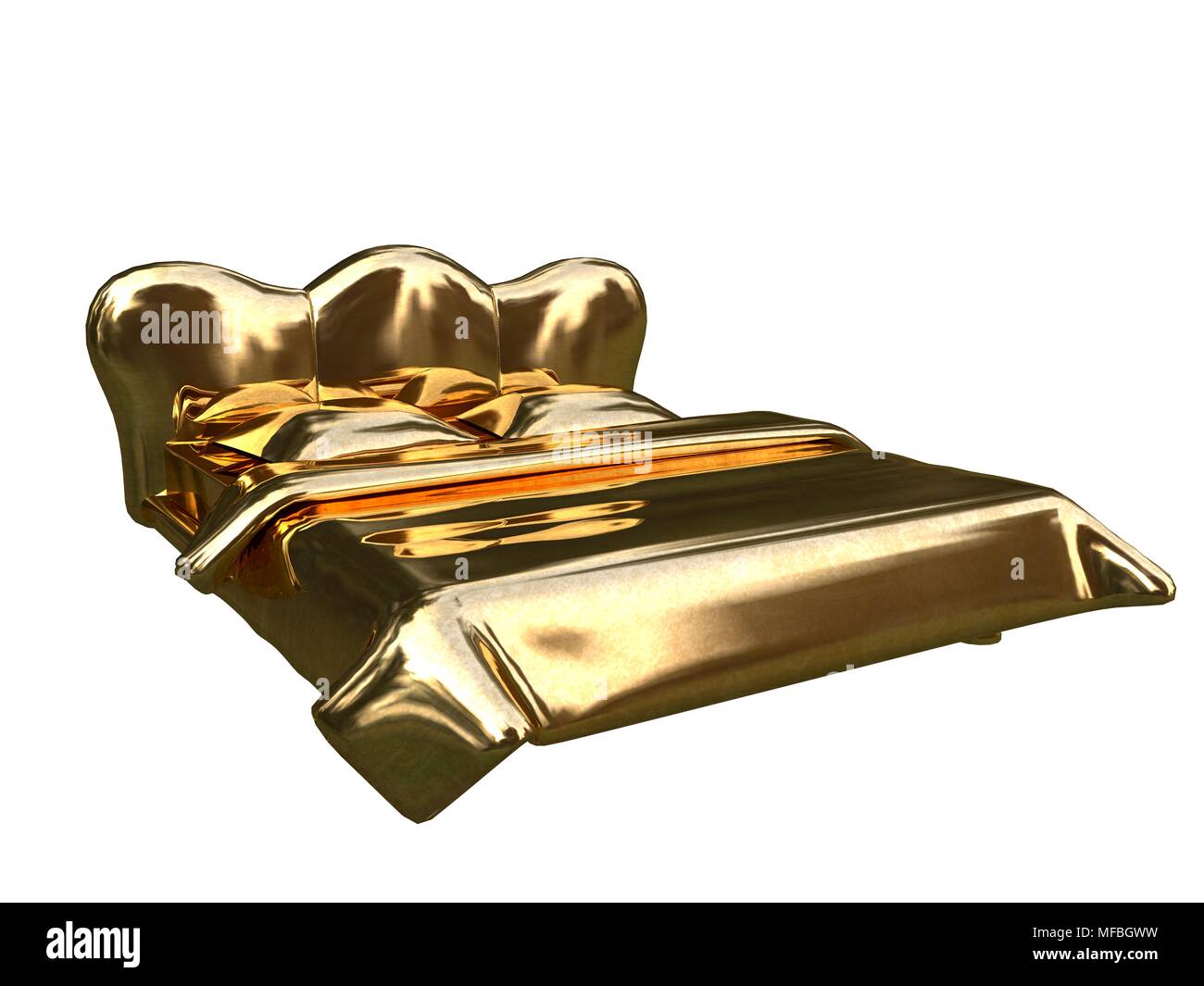 3d rendering of a golden bed isolated on a white background Stock Photo ...