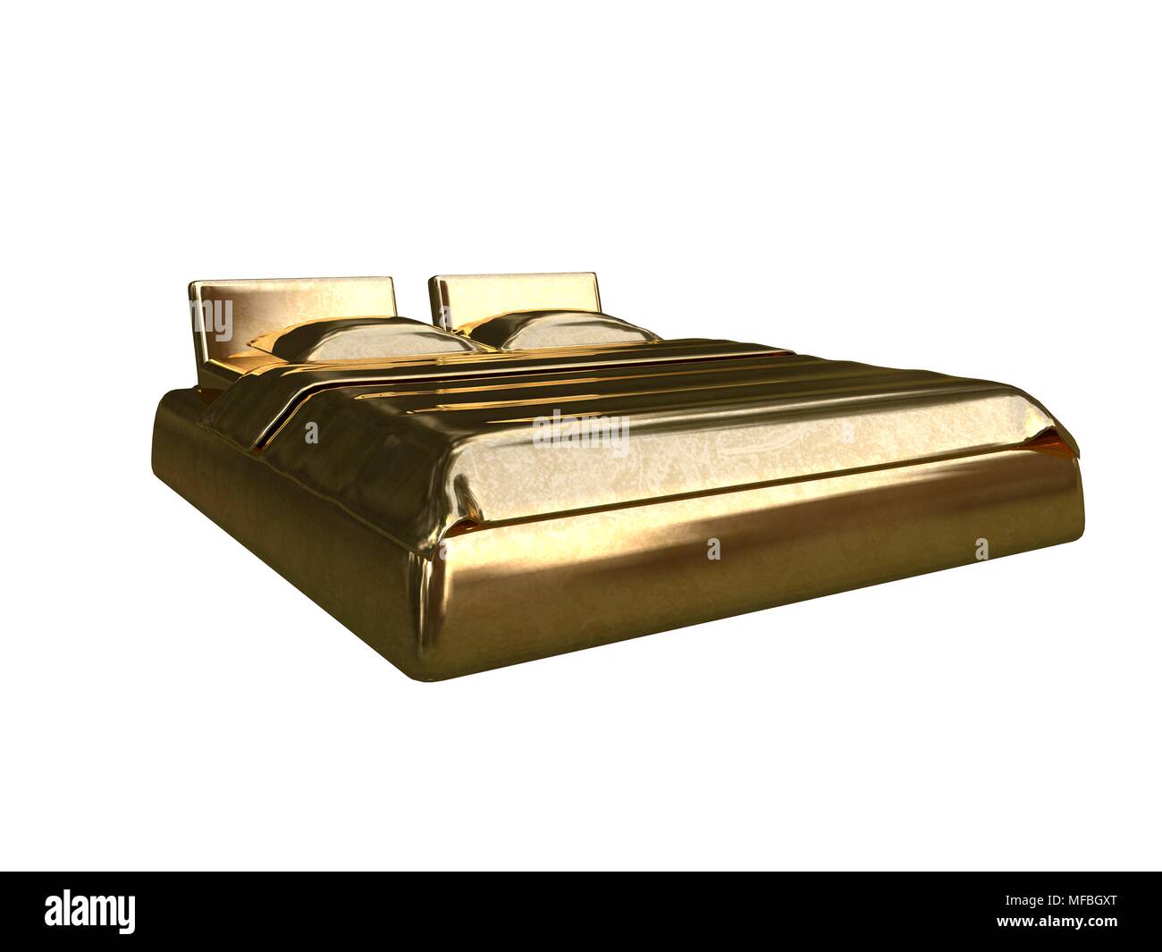 3d rendering of a golden bed isolated on a white background Stock Photo ...