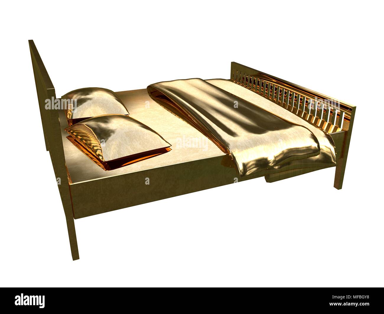3d rendering of a golden bed isolated on a white background Stock Photo ...