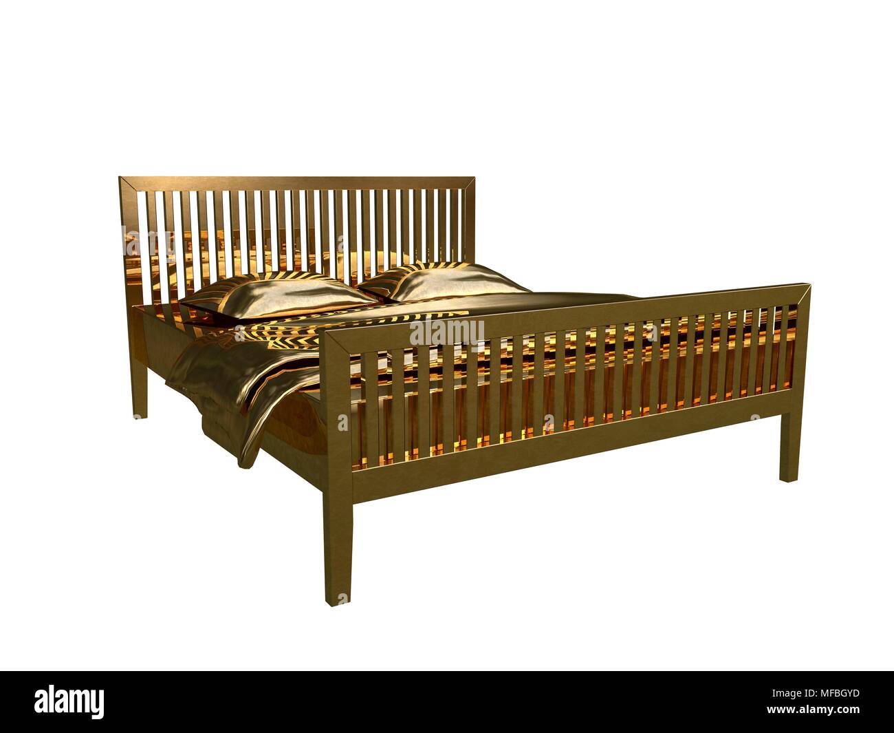3d rendering of a golden bed isolated on a white background Stock Photo ...