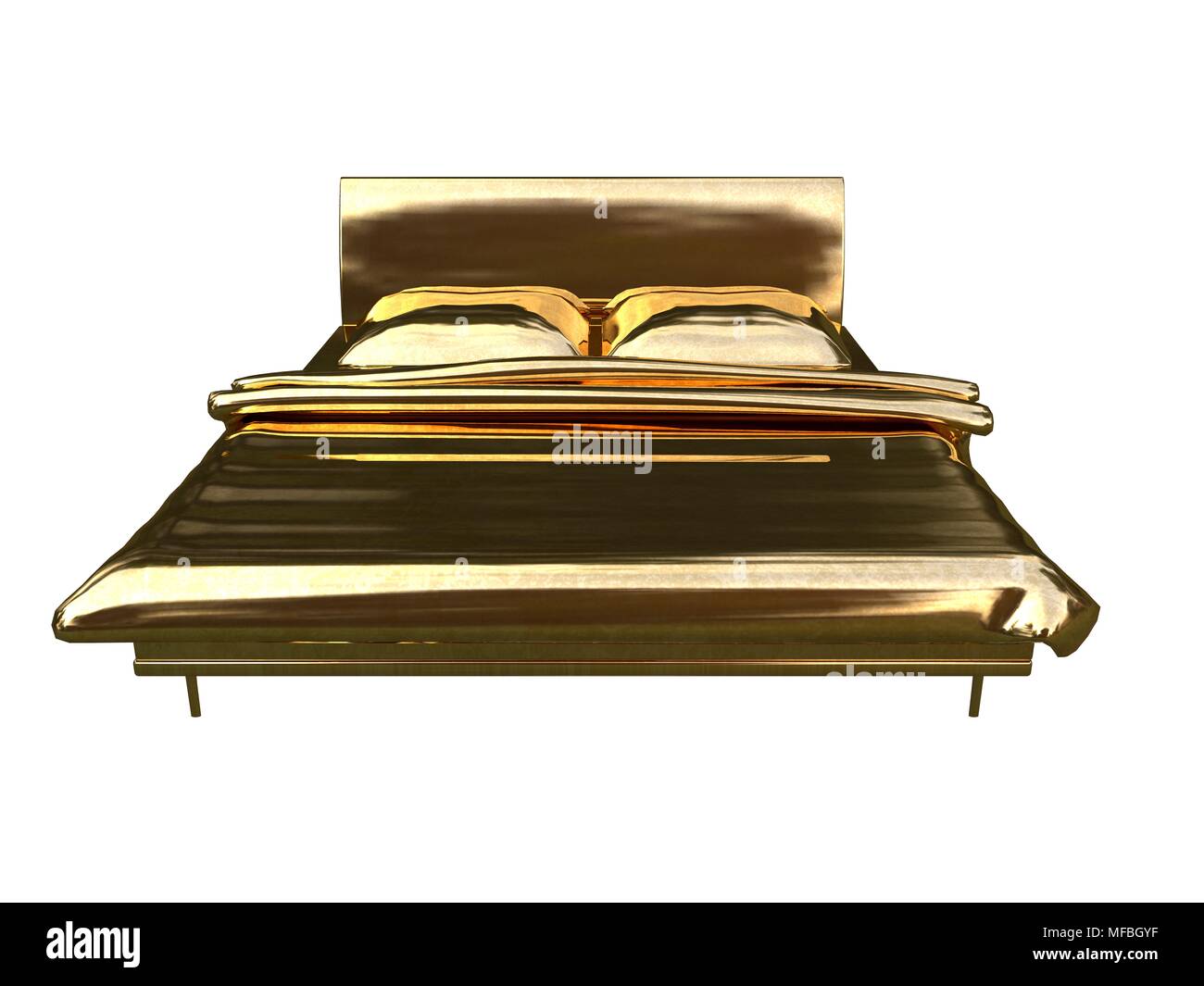 3d rendering of a golden bed isolated on a white background Stock Photo ...