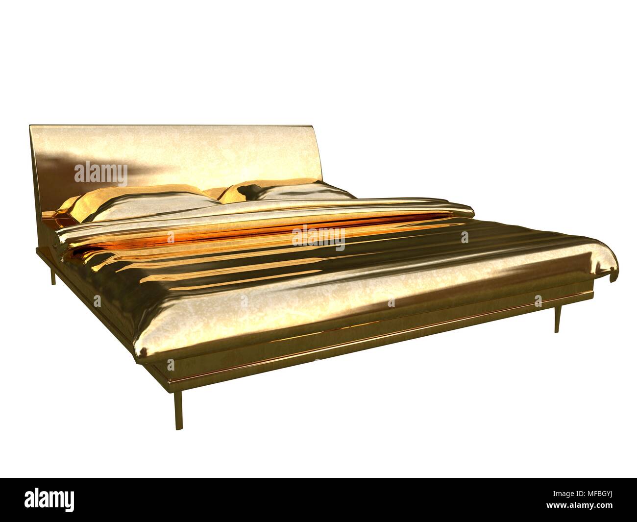 3d rendering of a golden bed isolated on a white background Stock Photo ...