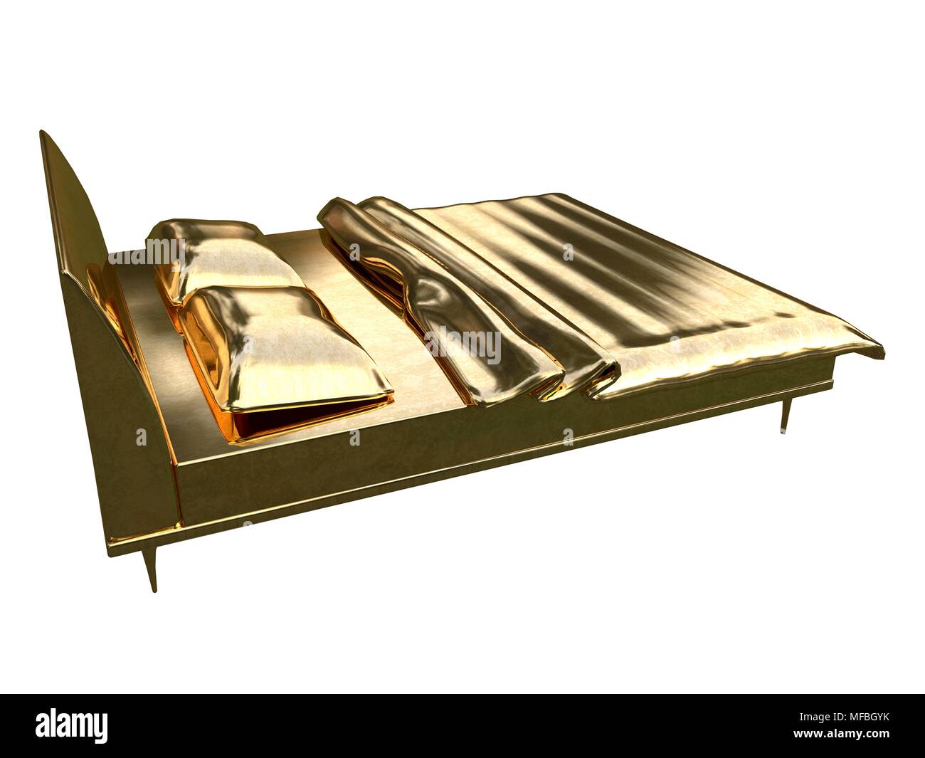 3d rendering of a golden bed isolated on a white background Stock Photo ...