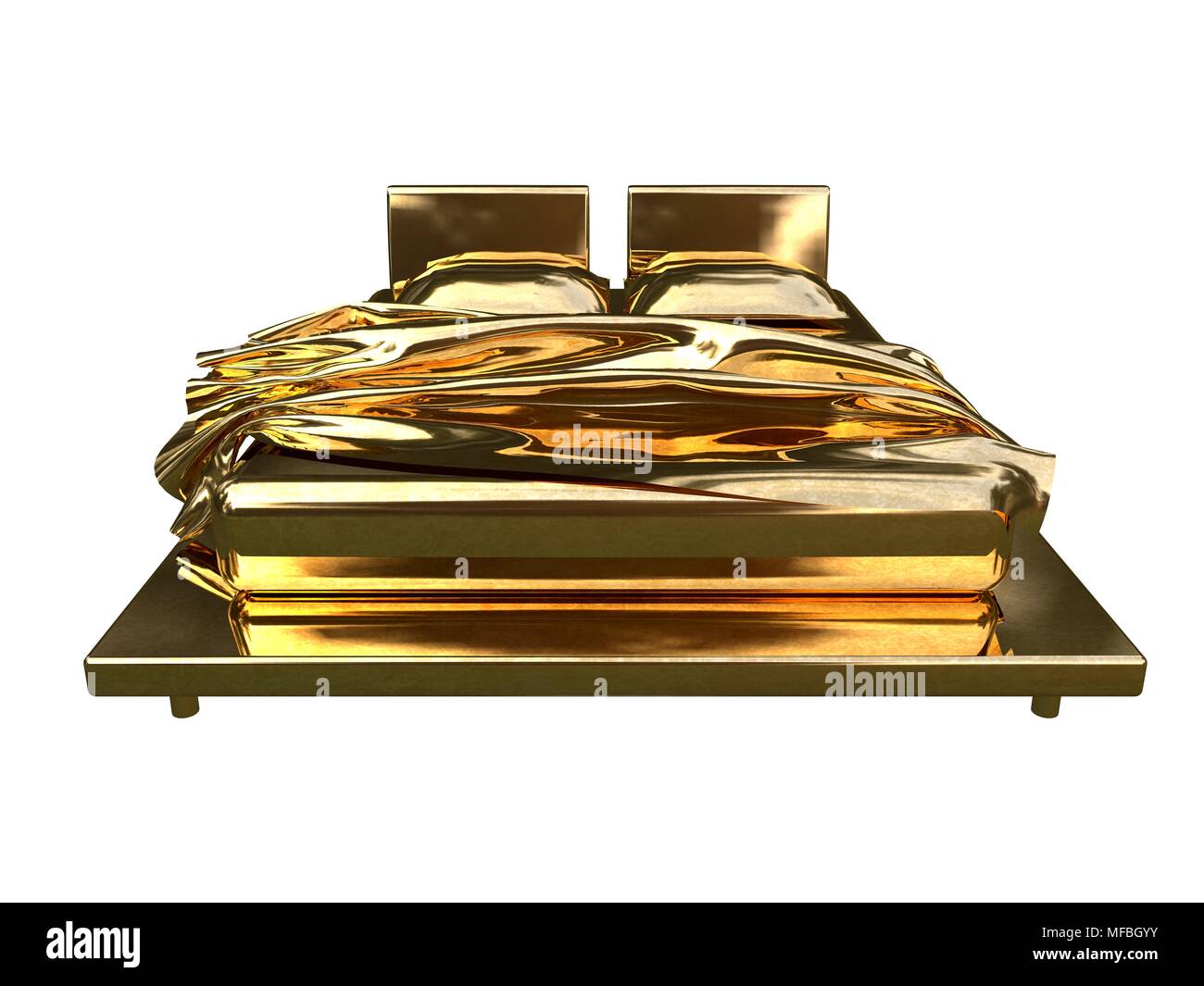 3d rendering of a golden bed isolated on a white background Stock Photo ...