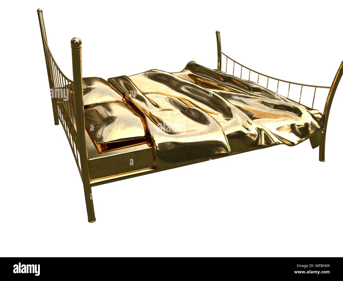 3d rendering of a golden bed isolated on a white background Stock Photo ...