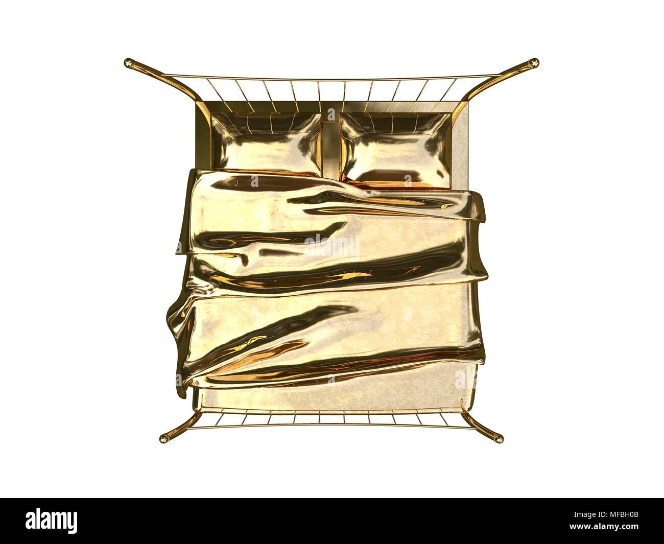 3d rendering of a golden bed isolated on a white background Stock Photo ...