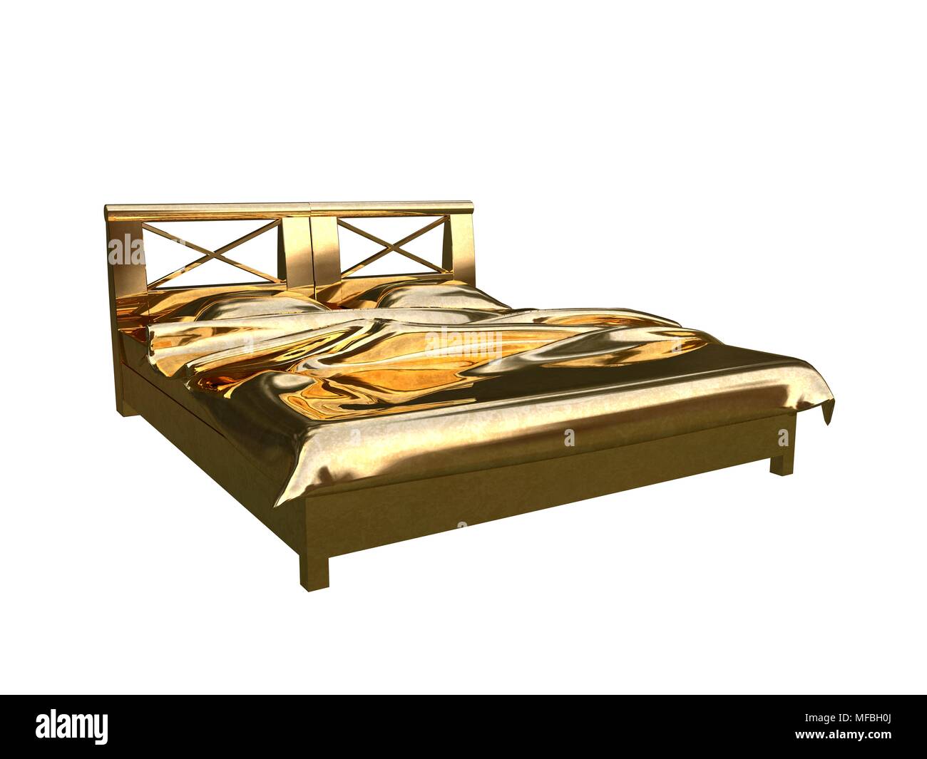 3d rendering of a golden bed isolated on a white background Stock Photo ...