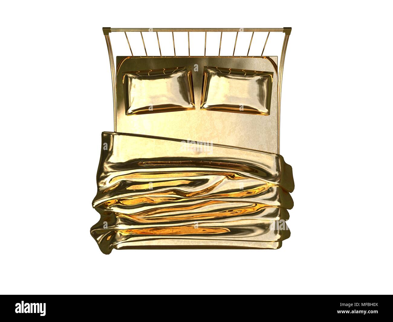 3d rendering of a golden bed isolated on a white background Stock Photo ...