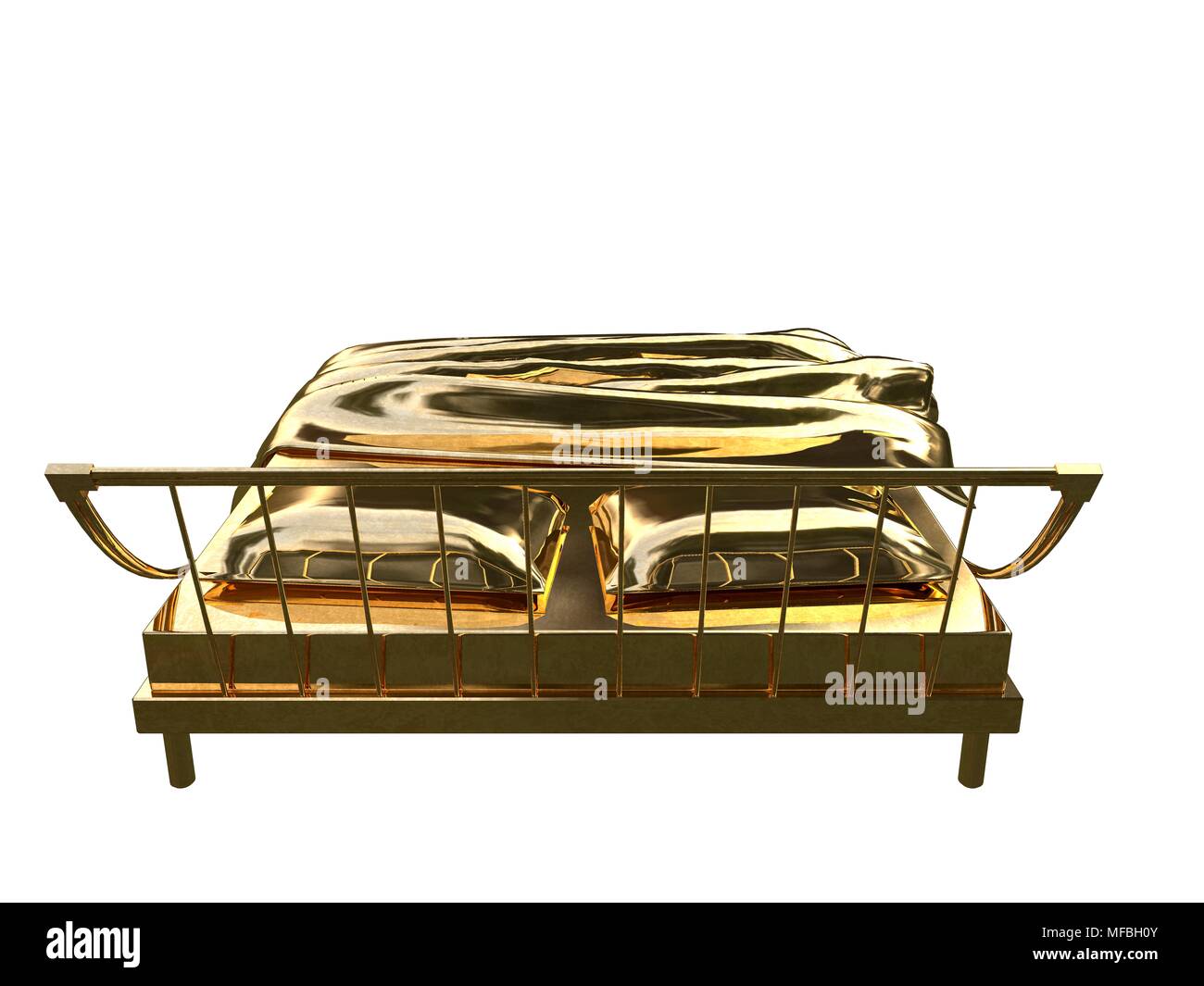 3d rendering of a golden bed isolated on a white background Stock Photo ...