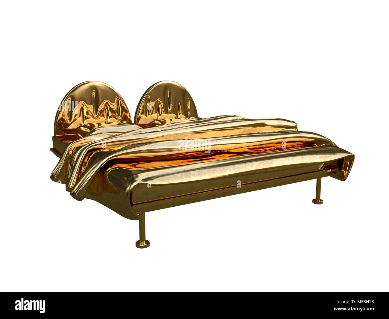 3d rendering of a golden bed isolated on a white background Stock Photo ...