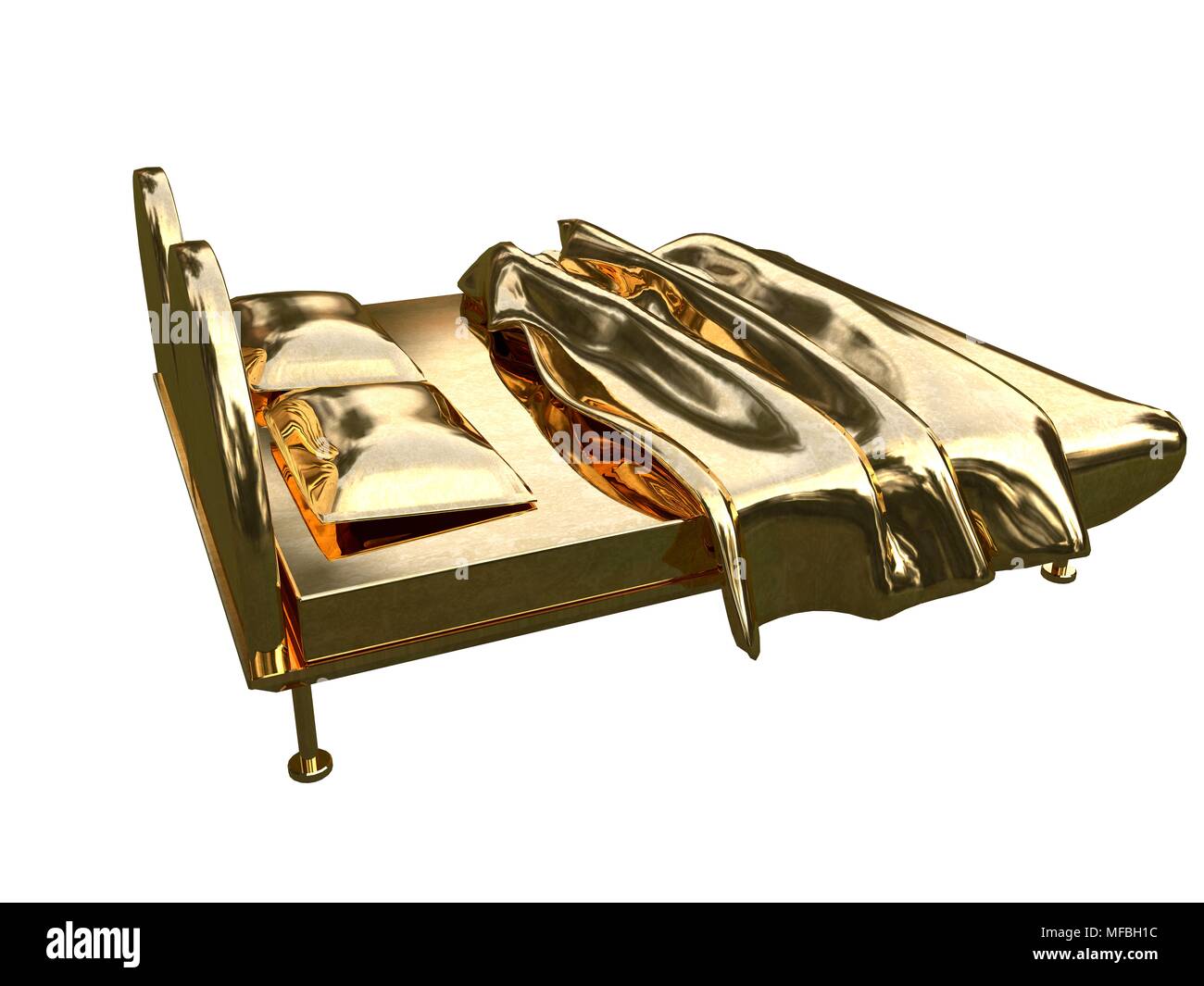 3d rendering of a golden bed isolated on a white background Stock Photo ...