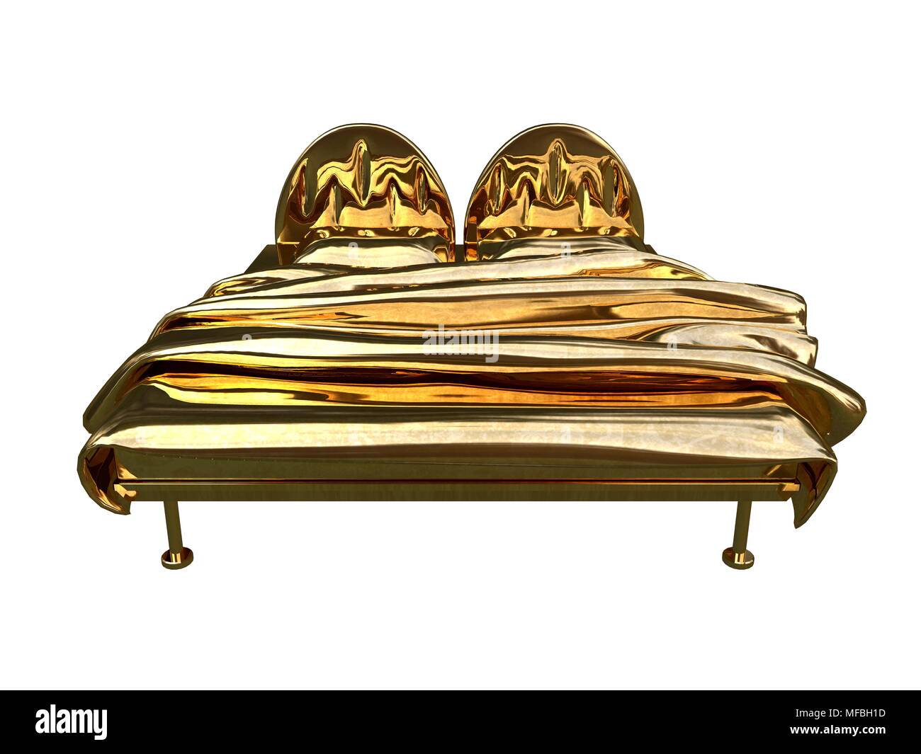 3d rendering of a golden bed isolated on a white background Stock Photo ...