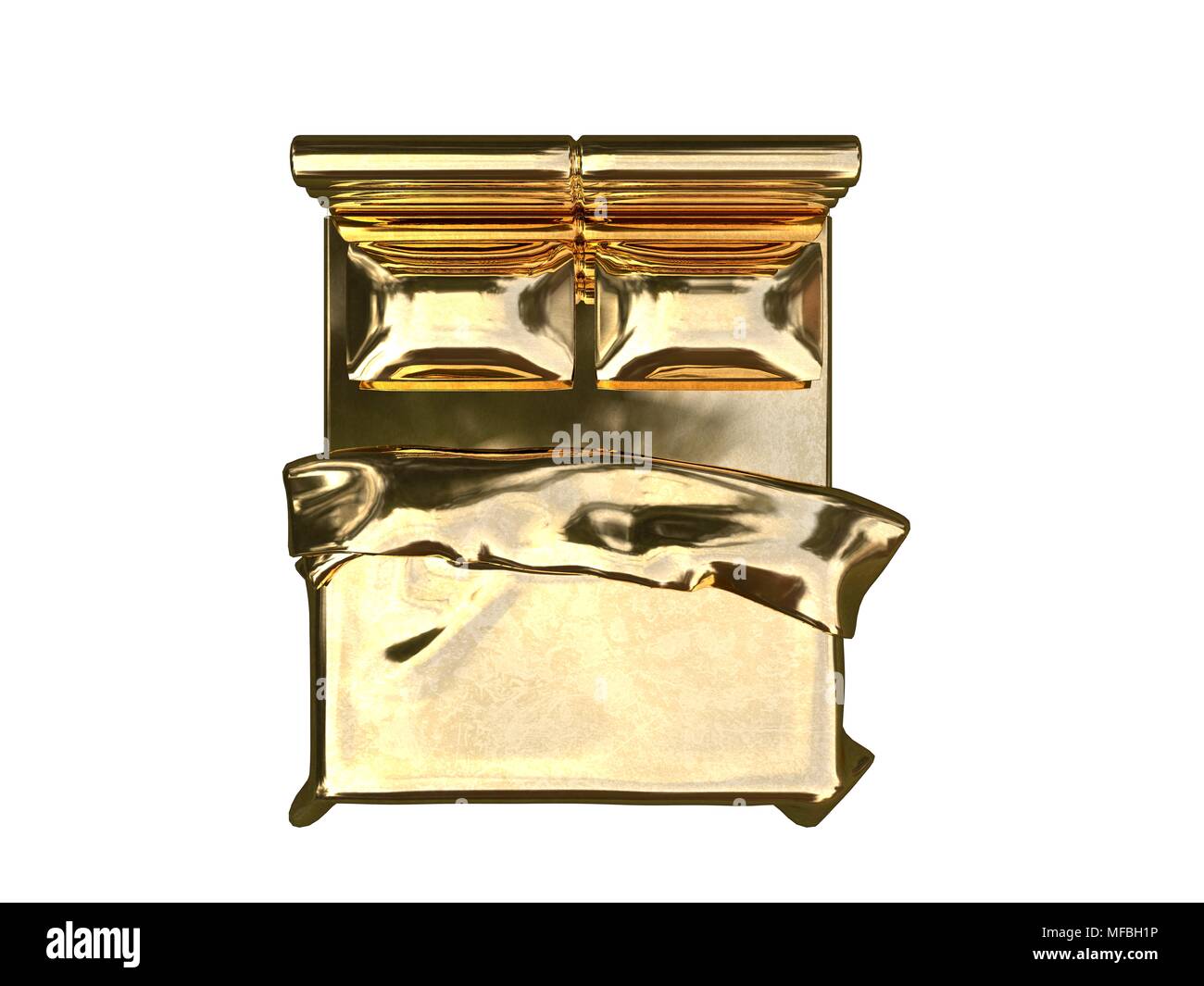 3d rendering of a golden bed isolated on a white background Stock Photo ...