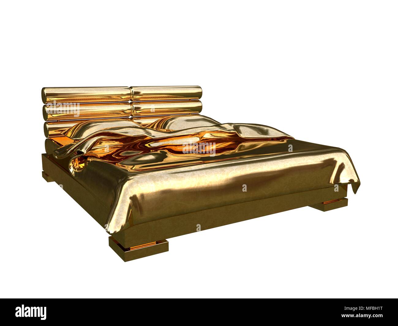 3d rendering of a golden bed isolated on a white background Stock Photo ...