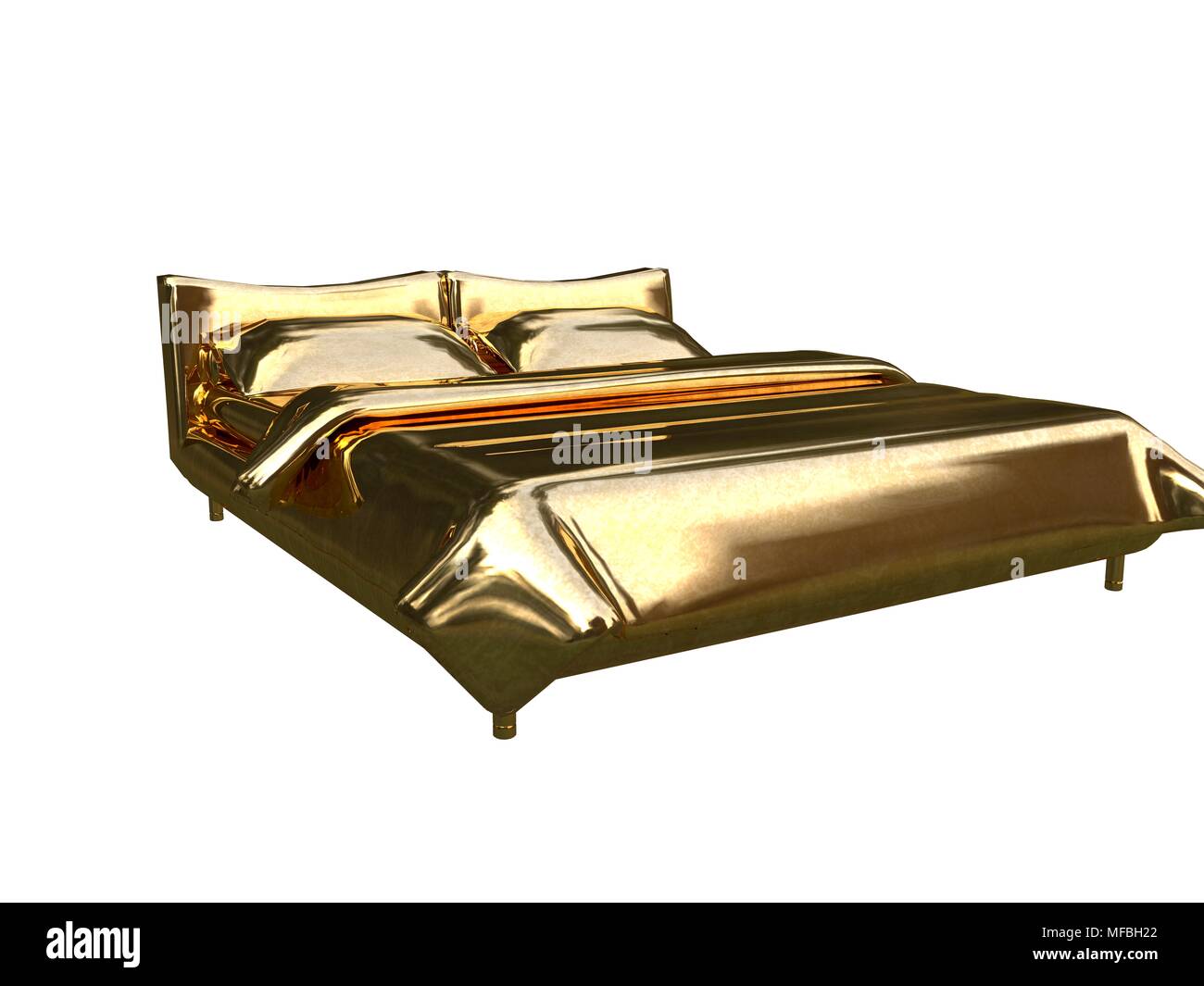 3d rendering of a golden bed isolated on a white background Stock Photo ...