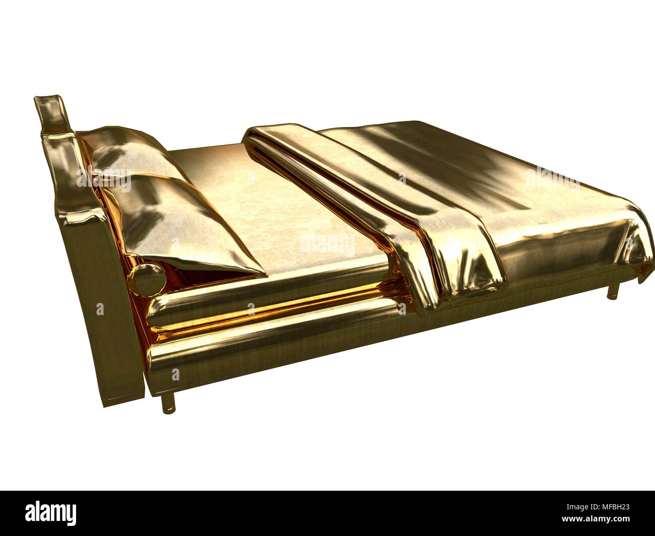 3d rendering of a golden bed isolated on a white background Stock Photo ...