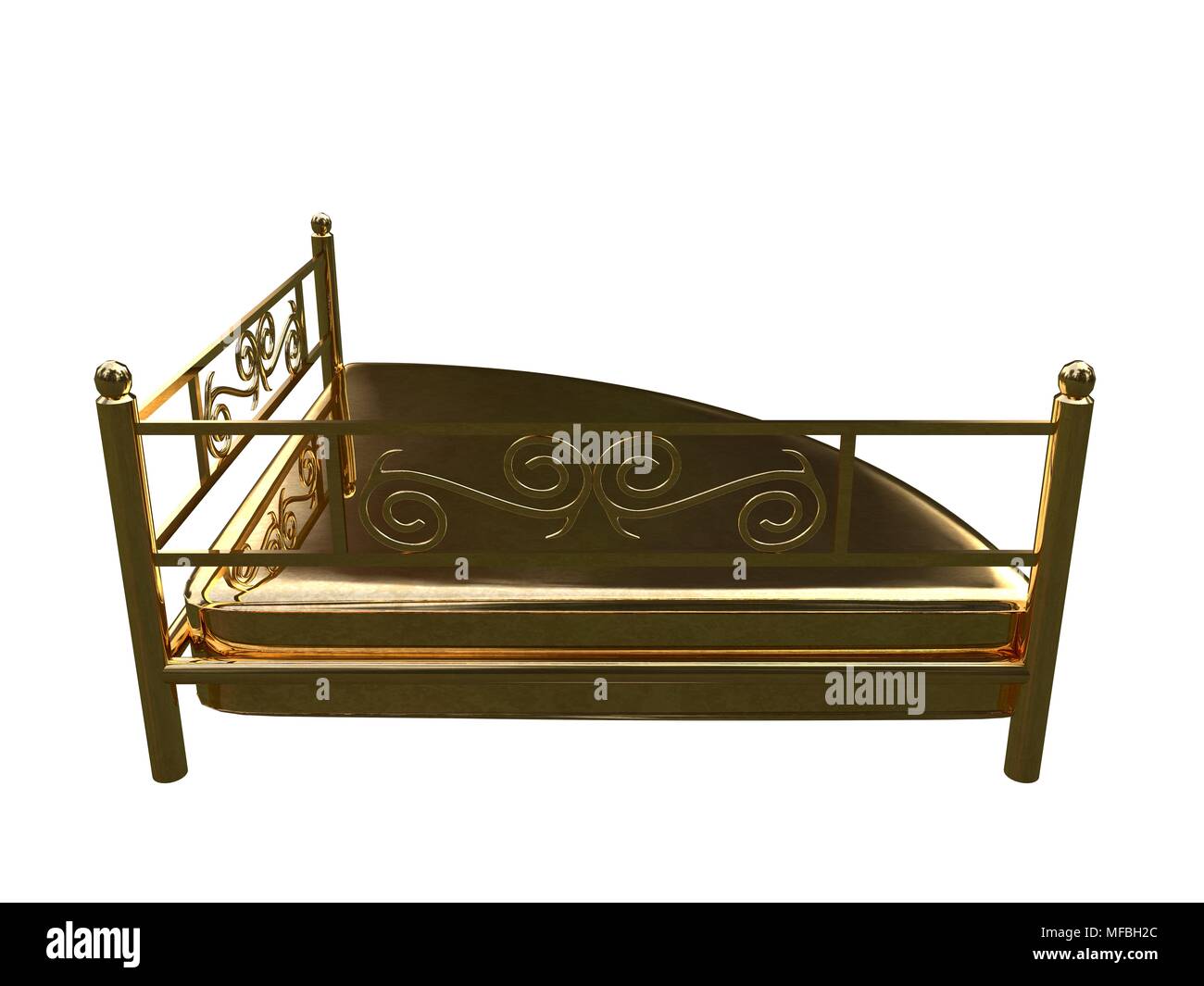 3d rendering of a golden bed isolated on a white background Stock Photo ...