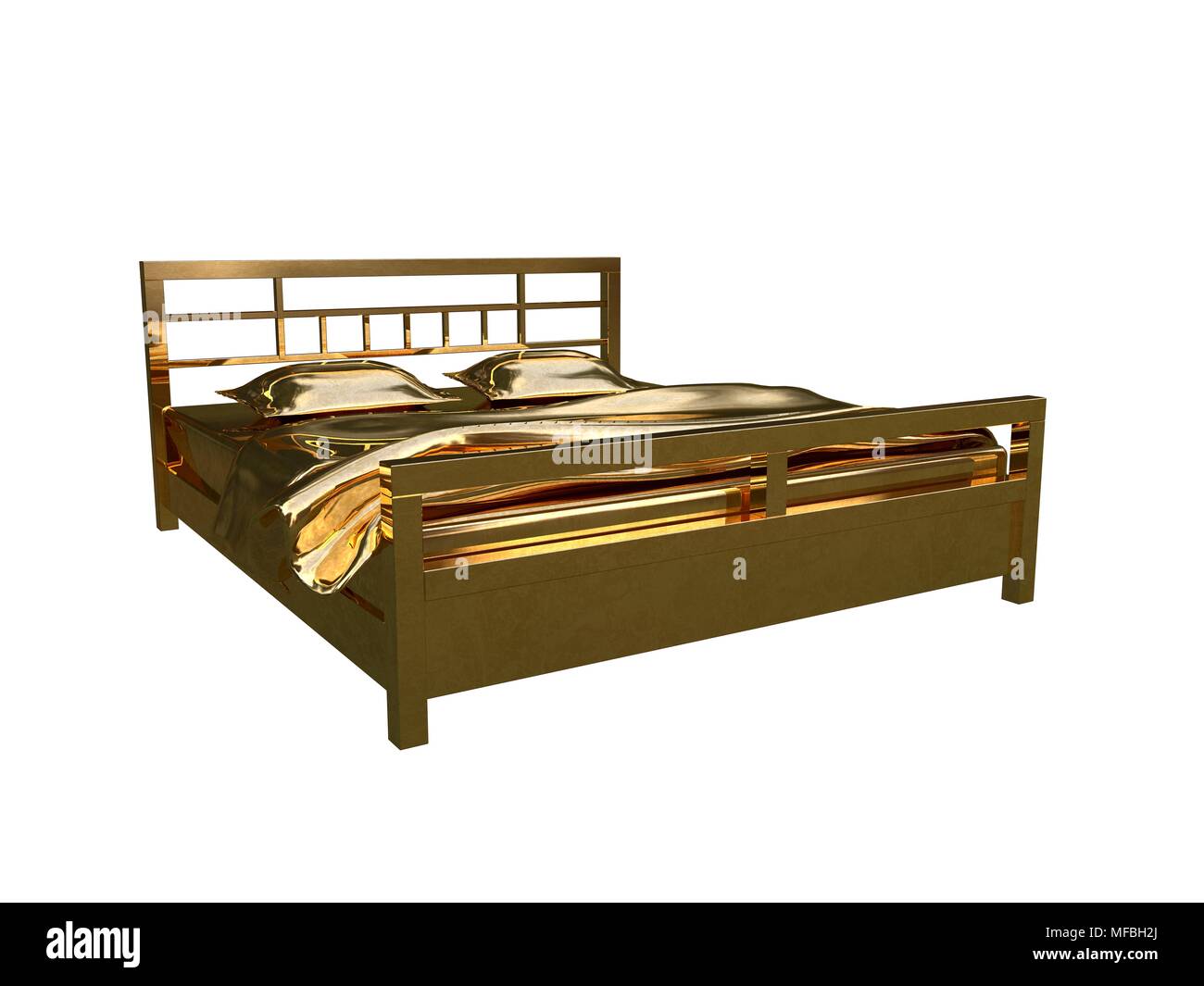 3d rendering of a golden bed isolated on a white background Stock Photo ...