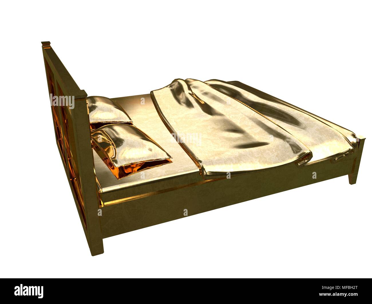 3d rendering of a golden bed isolated on a white background Stock Photo ...