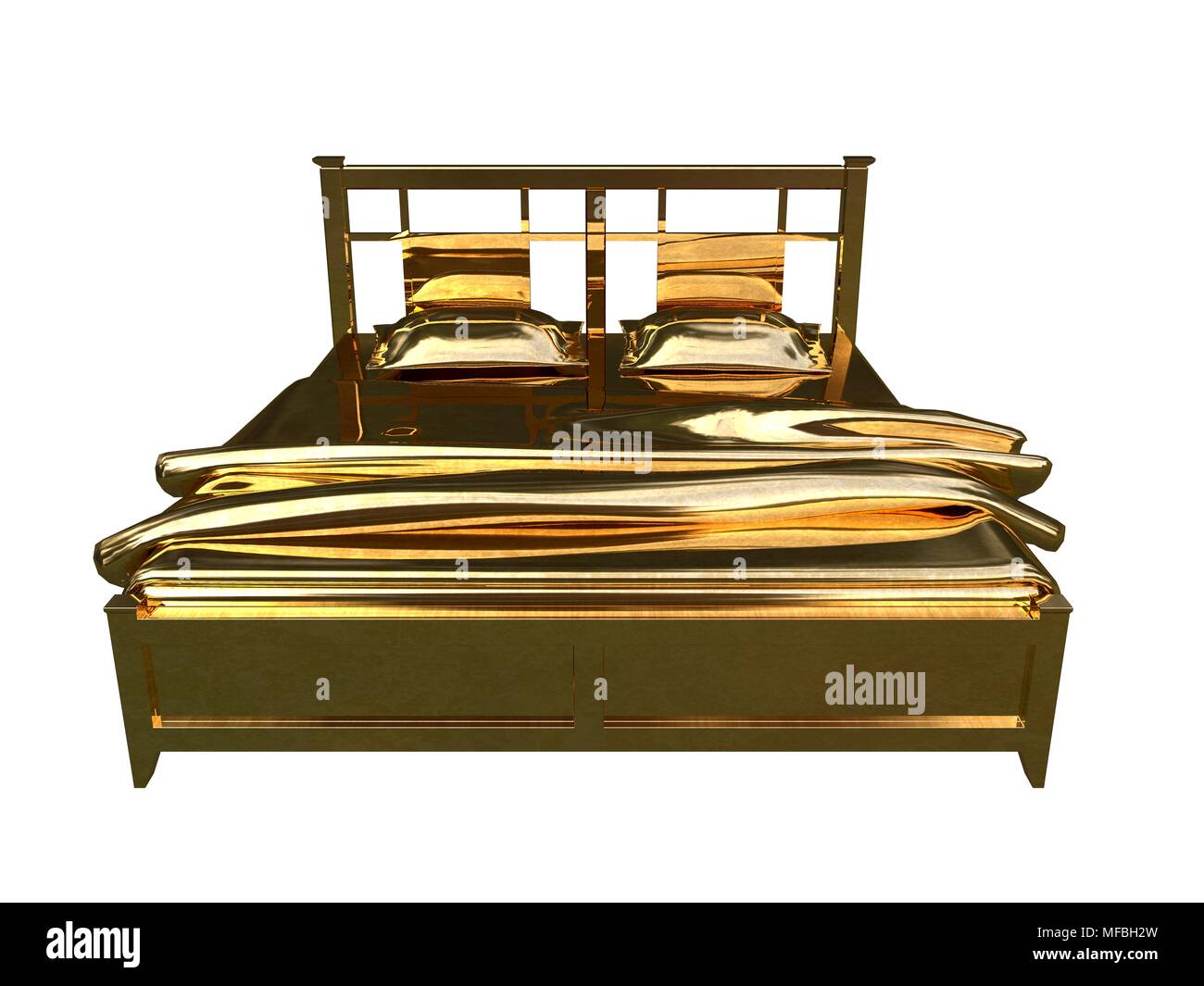 3d rendering of a golden bed isolated on a white background Stock Photo ...