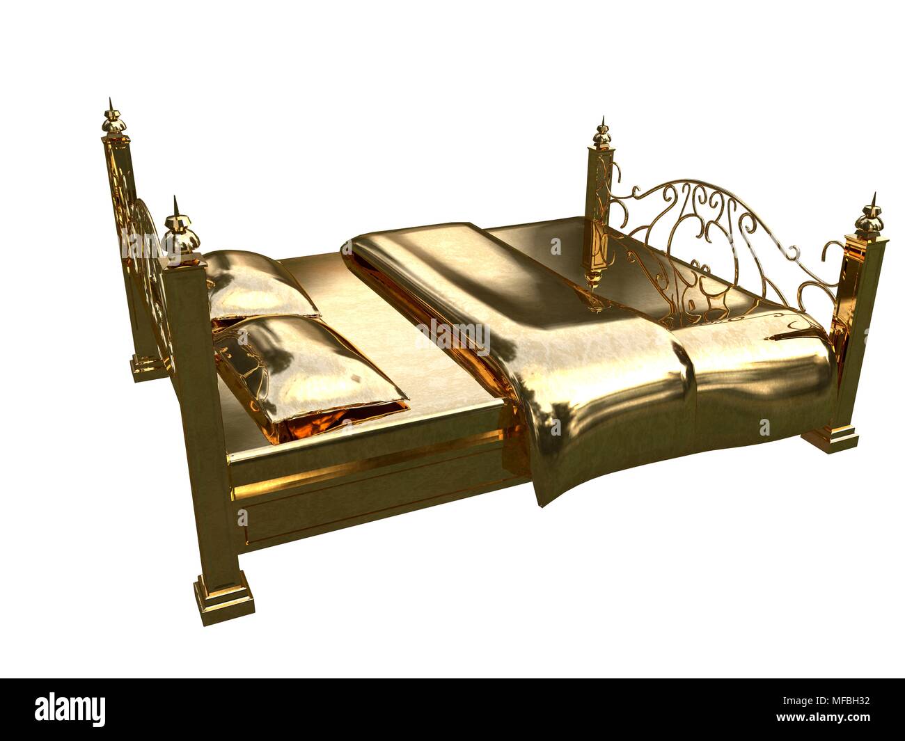 3d rendering of a golden bed isolated on a white background Stock Photo ...