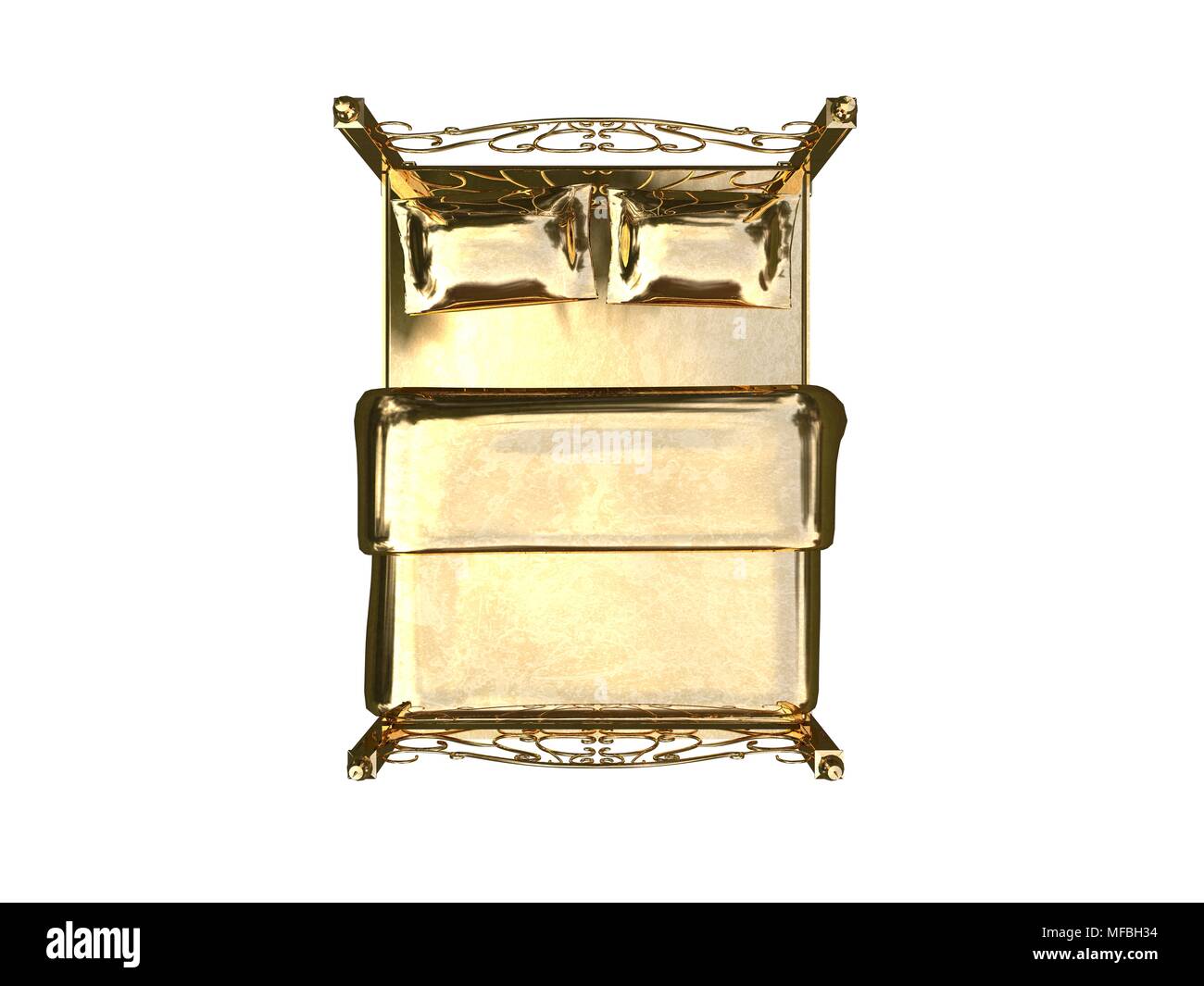 3d rendering of a golden bed isolated on a white background Stock Photo ...