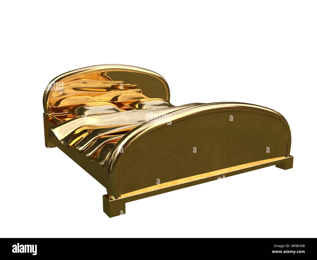 3d rendering of a golden bed isolated on a white background Stock Photo ...