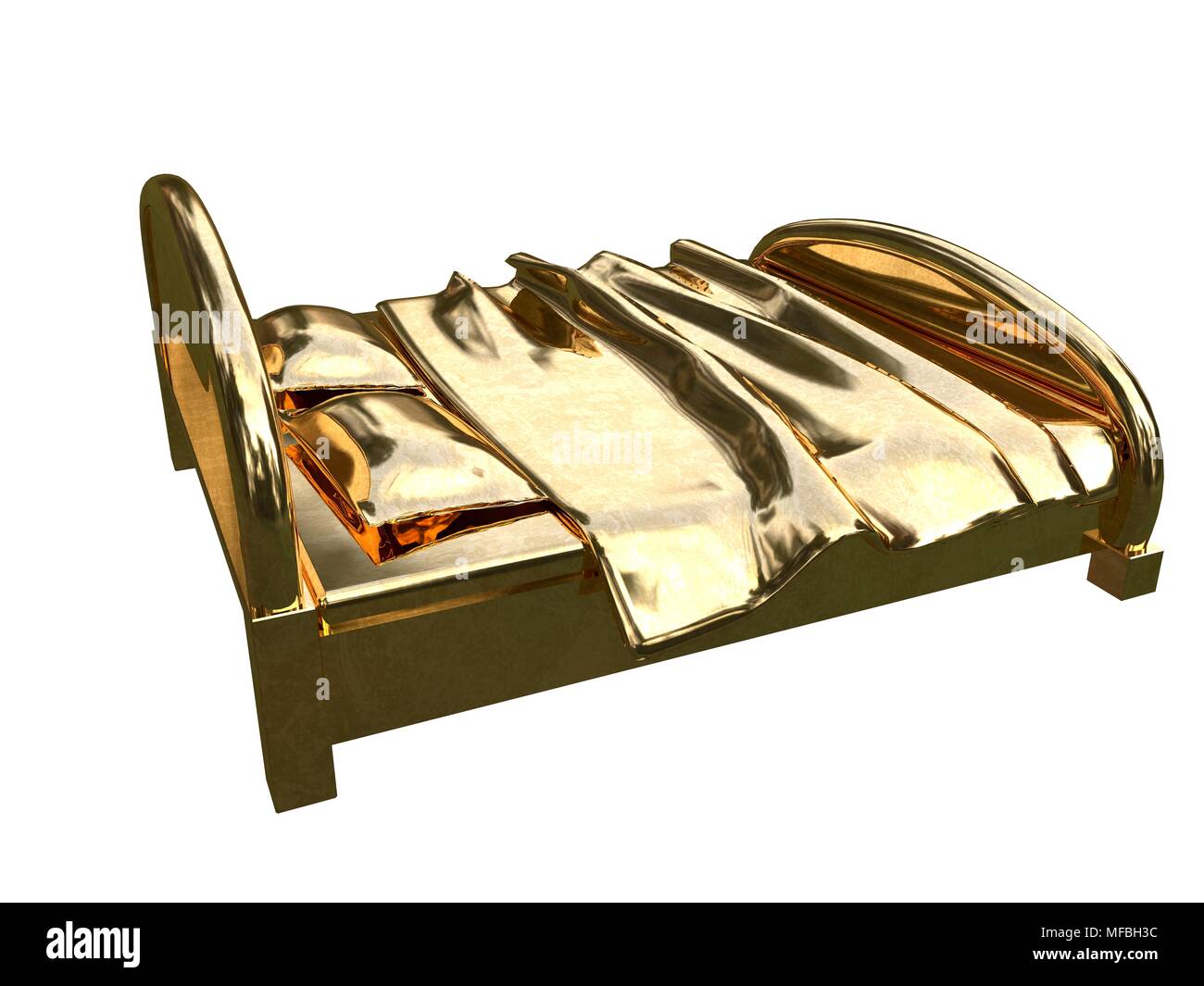 3d rendering of a golden bed isolated on a white background Stock Photo ...