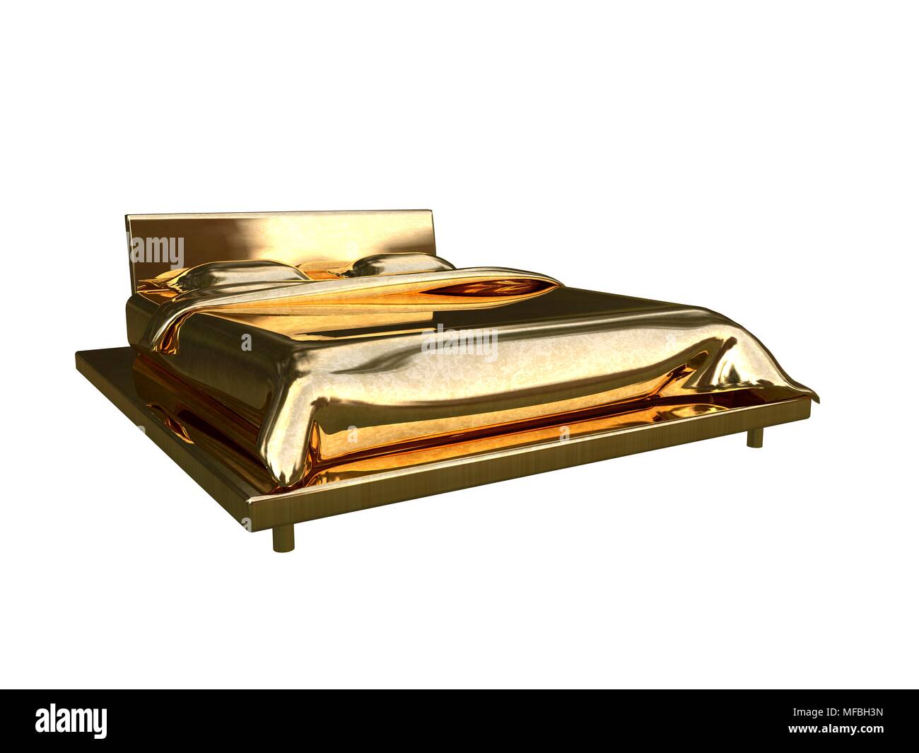 3d rendering of a golden bed isolated on a white background Stock Photo ...