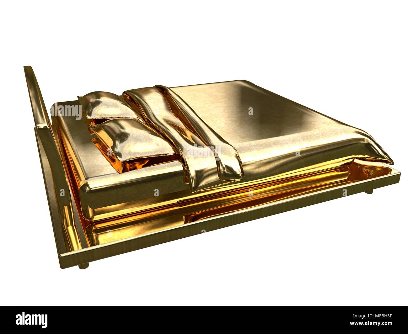 3d rendering of a golden bed isolated on a white background Stock Photo ...