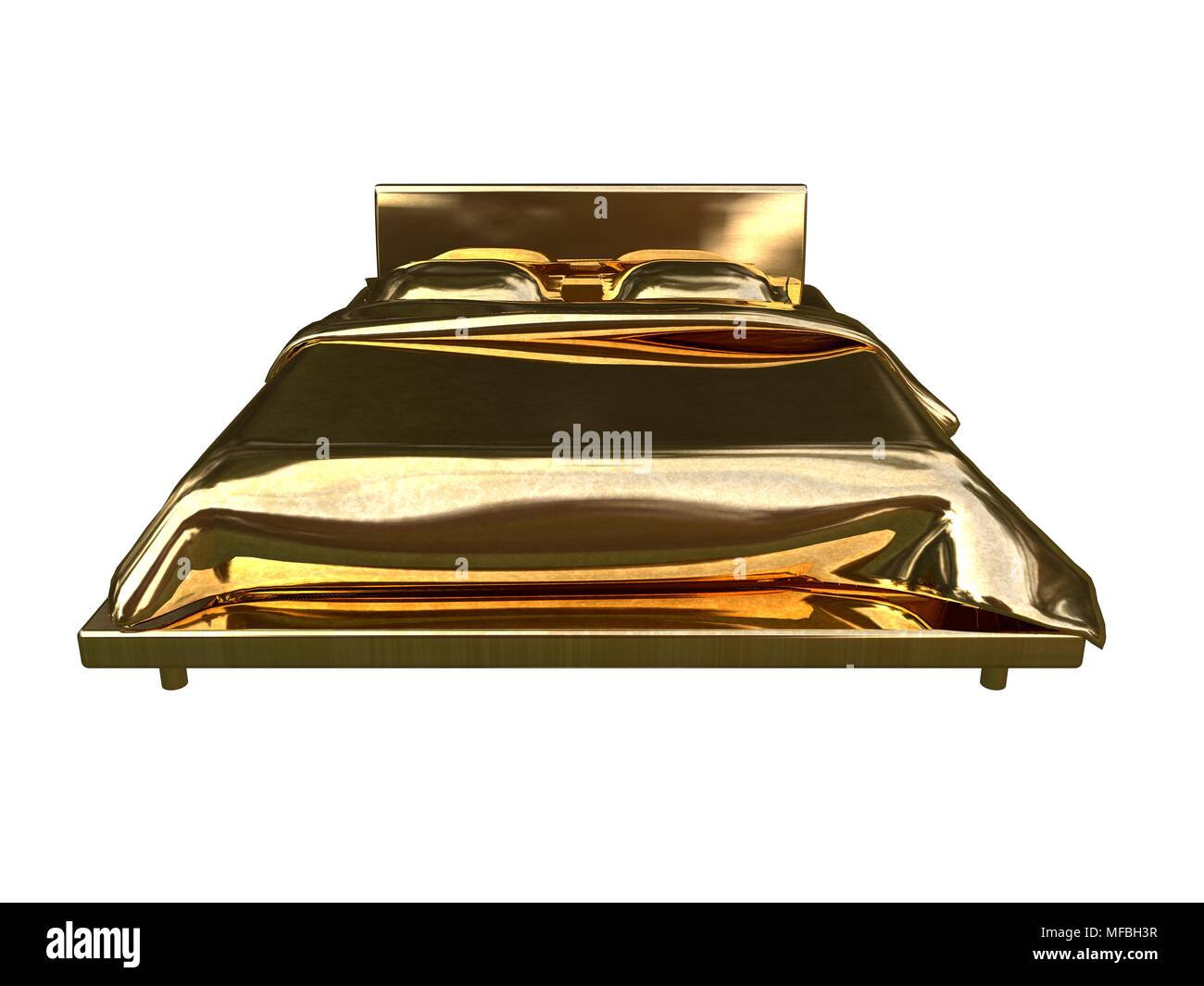 3d rendering of a golden bed isolated on a white background Stock Photo ...