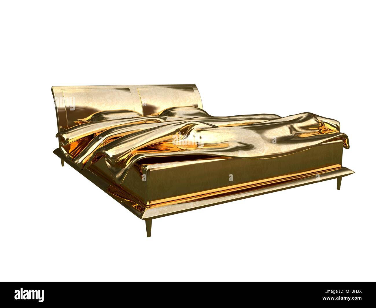 3d rendering of a golden bed isolated on a white background Stock Photo ...