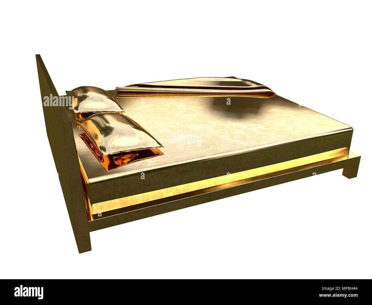 3d rendering of a golden bed isolated on a white background Stock Photo ...