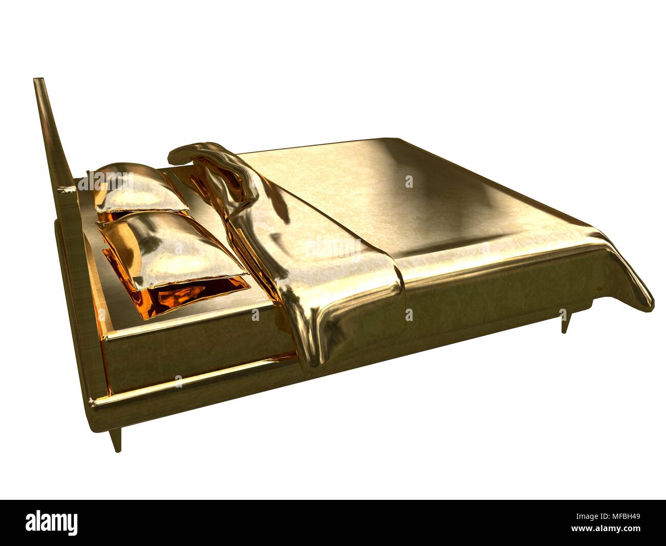 3d rendering of a golden bed isolated on a white background Stock Photo ...
