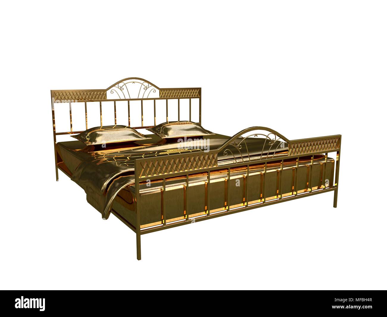 3d rendering of a golden bed isolated on a white background Stock Photo ...