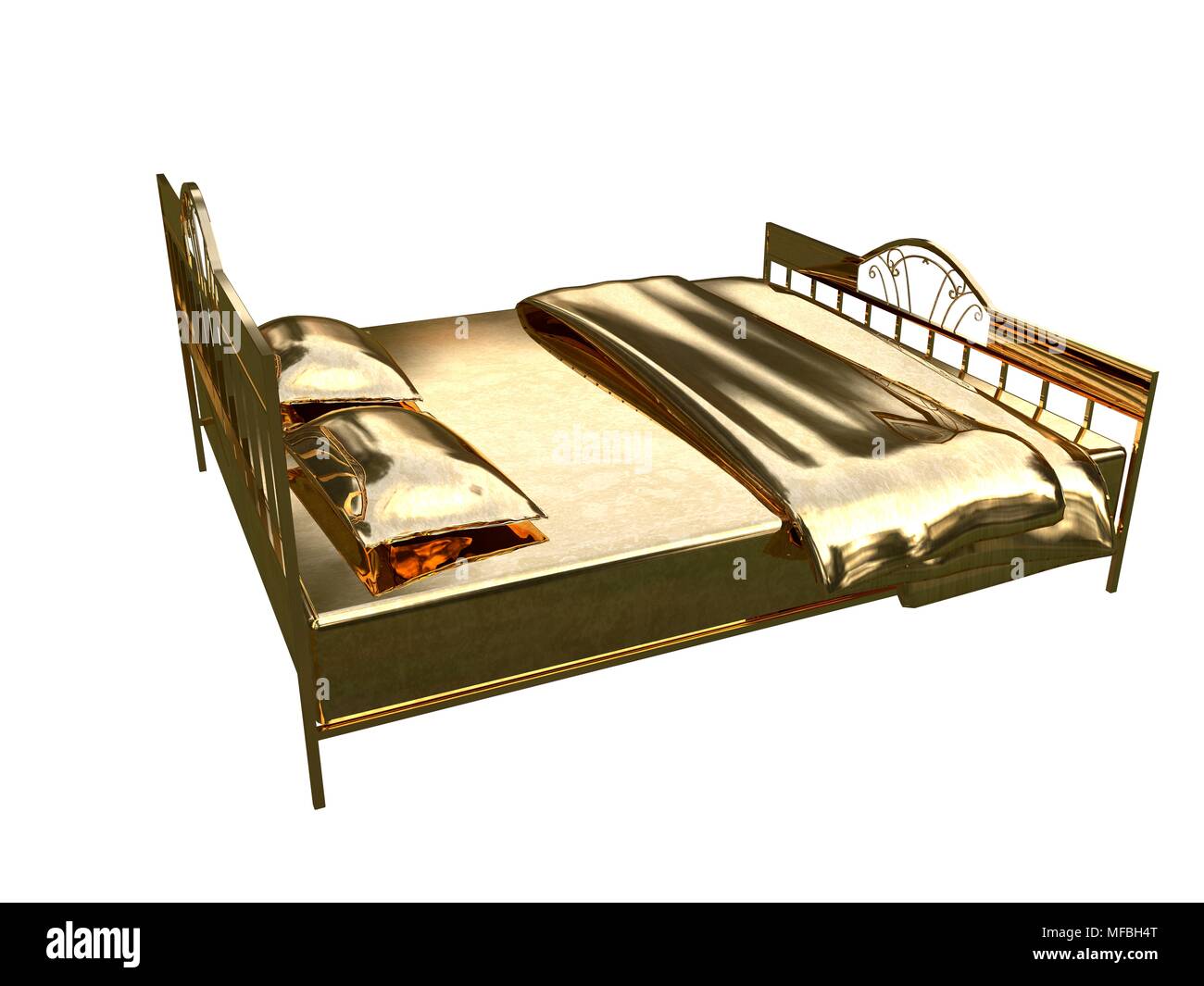 3d rendering of a golden bed isolated on a white background Stock Photo ...