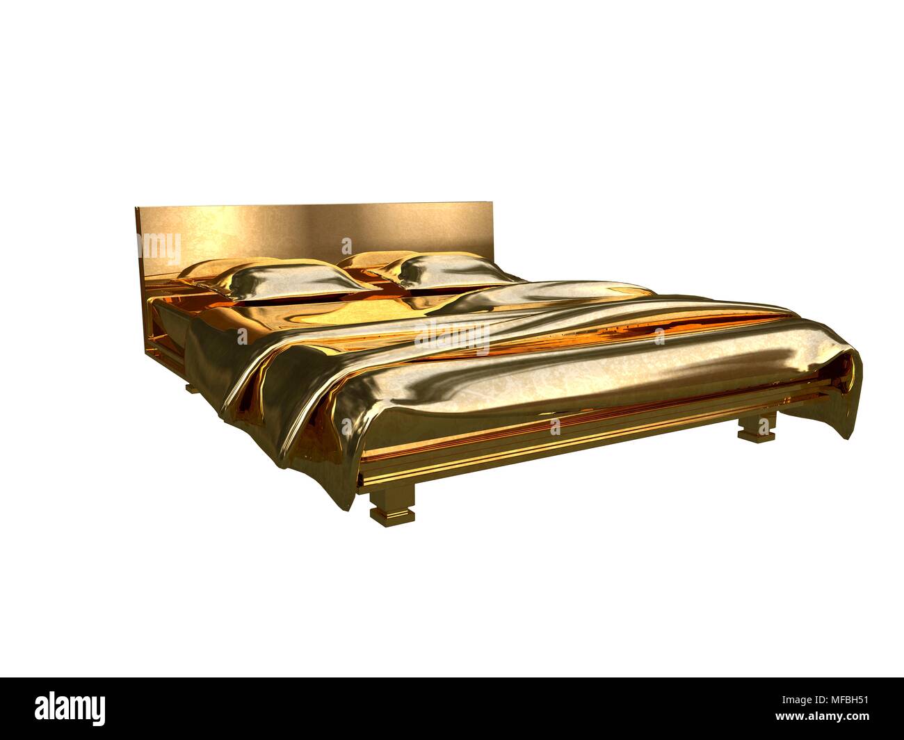 3d rendering of a golden bed isolated on a white background Stock Photo ...