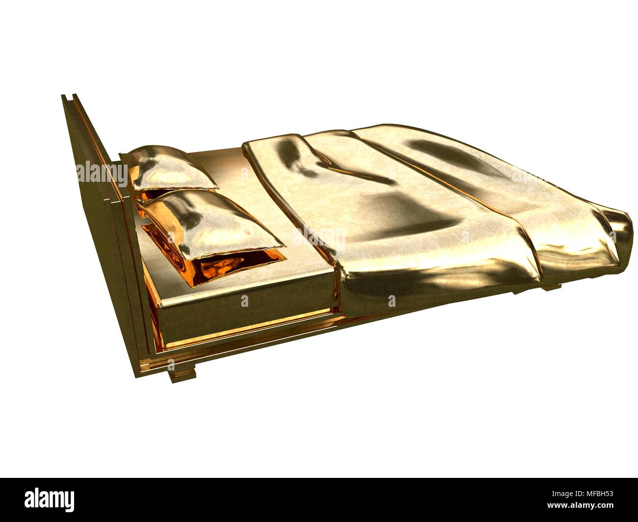 3d rendering of a golden bed isolated on a white background Stock Photo ...