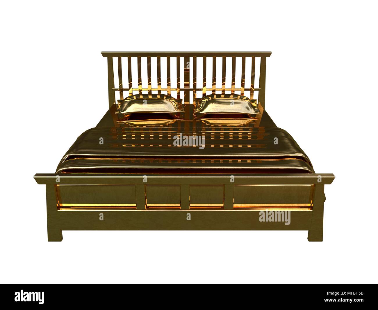 3d rendering of a golden bed isolated on a white background Stock Photo ...