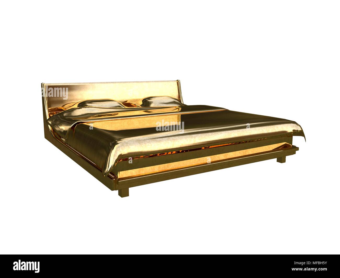3d rendering of a golden bed isolated on a white background Stock Photo ...