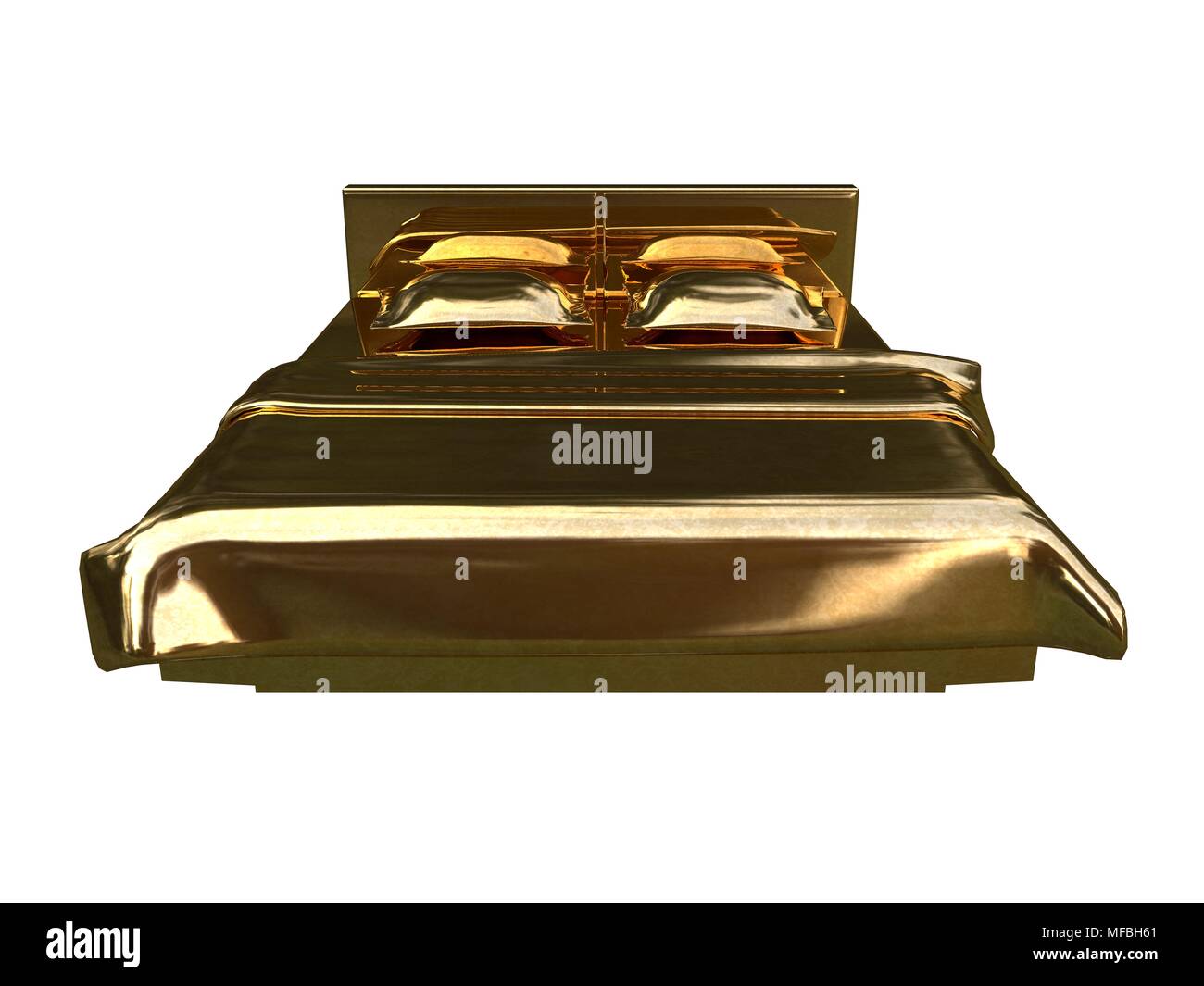 3d rendering of a golden bed isolated on a white background Stock Photo ...
