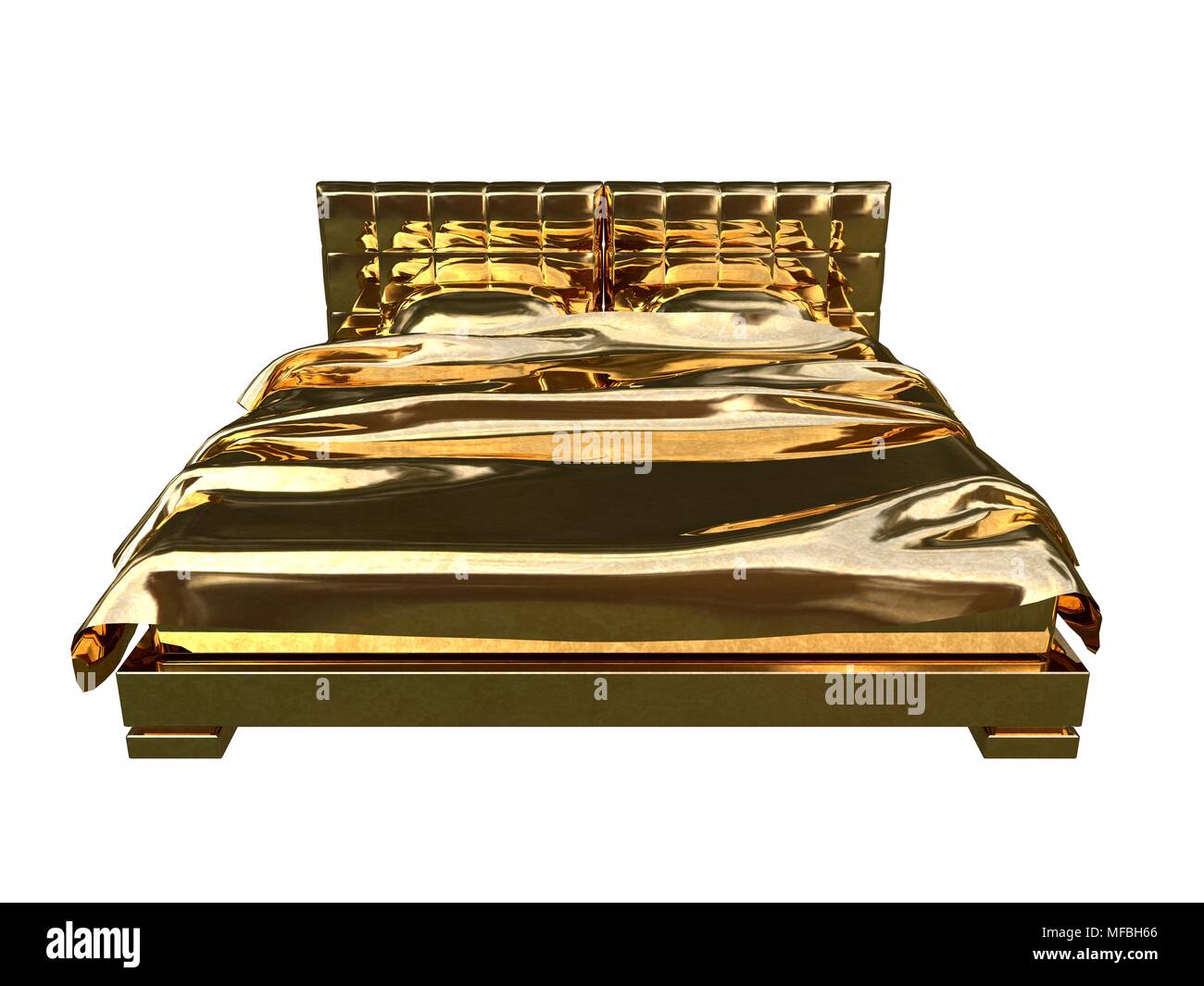 3d rendering of a golden bed isolated on a white background Stock Photo ...
