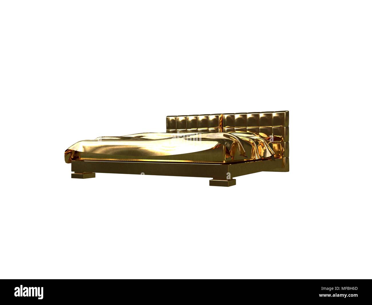 3d rendering of a golden bed isolated on a white background Stock Photo ...
