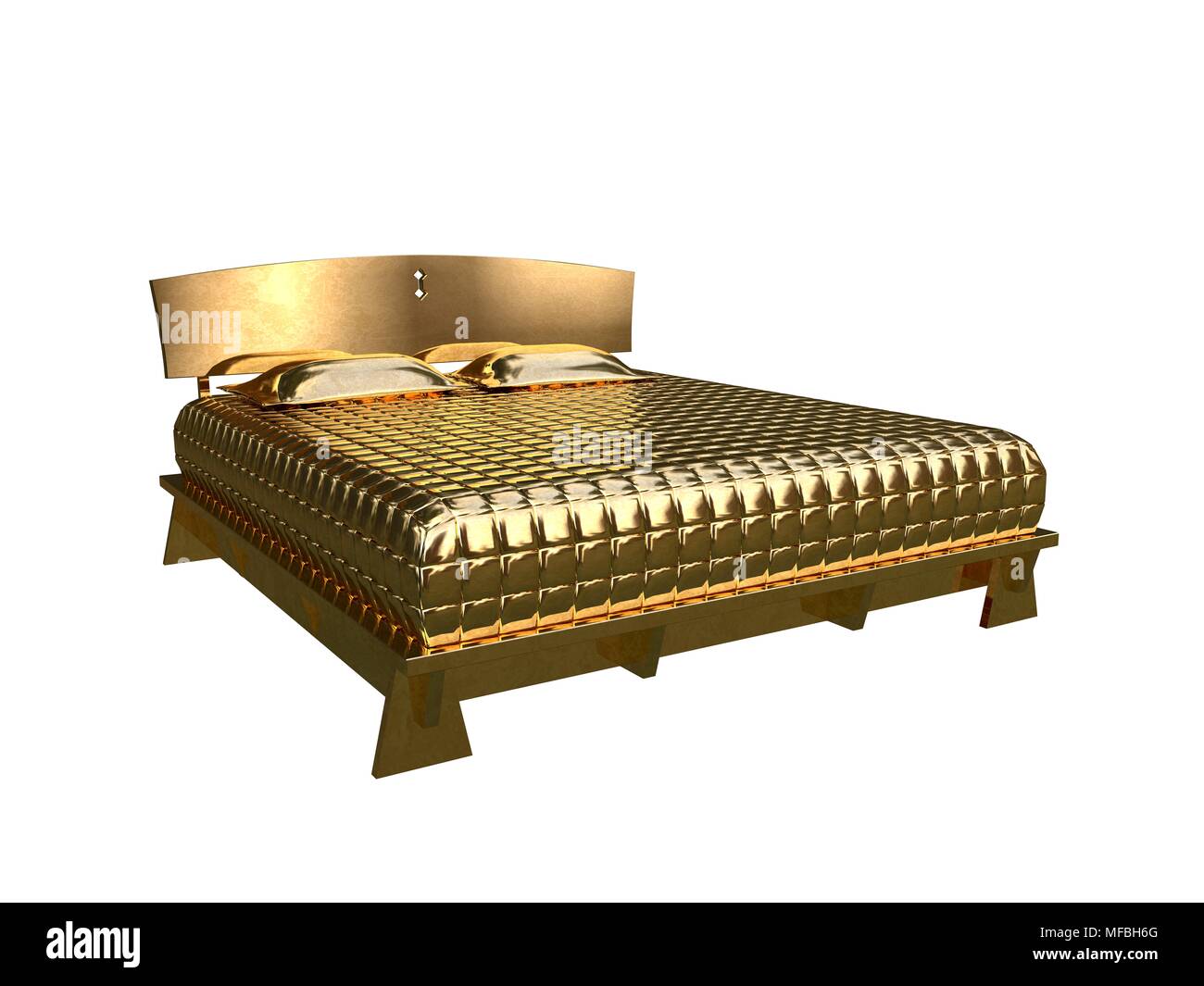 3d rendering of a golden bed isolated on a white background Stock Photo ...