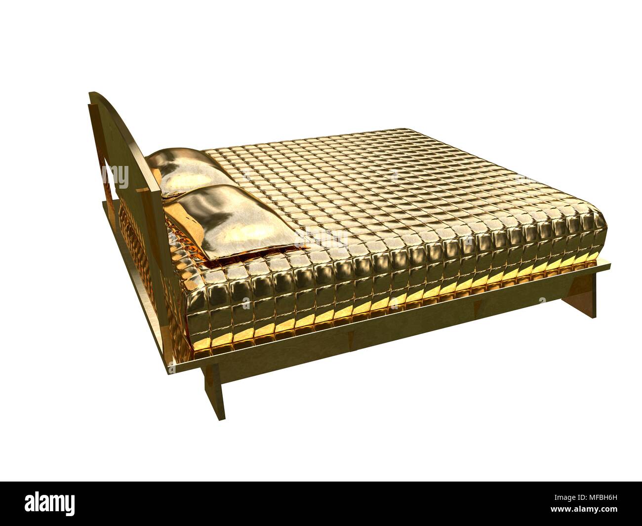 3d rendering of a golden bed isolated on a white background Stock Photo ...
