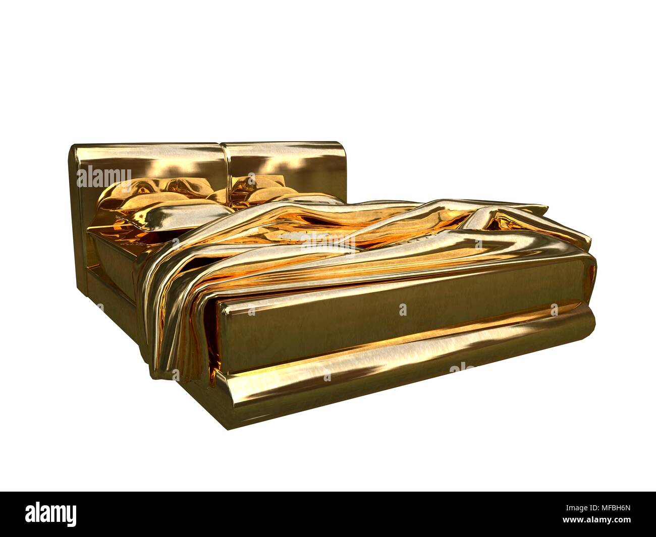 3d rendering of a golden bed isolated on a white background Stock Photo ...