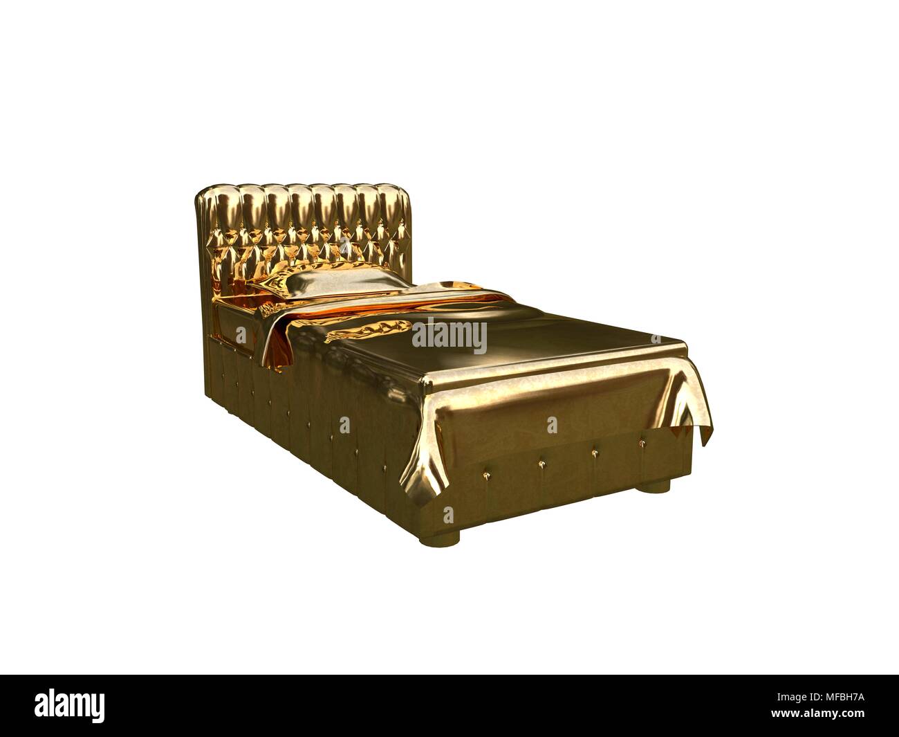3d rendering of a golden bed isolated on a white background Stock Photo ...