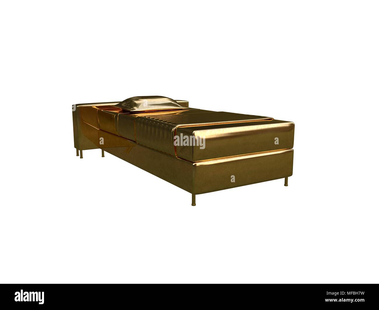 3d rendering of a golden bed isolated on a white background Stock Photo ...